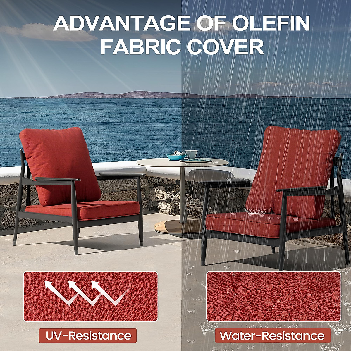 PATIOHIT Outdoor Chair Cushions Waterproof Indoor Furniture Seat Cushions Patio Cushions for Sofa Couch Outdoor Furniture with Removable Cover Deep Seat & Back Cushion (22 x 21 Inch, Chili)