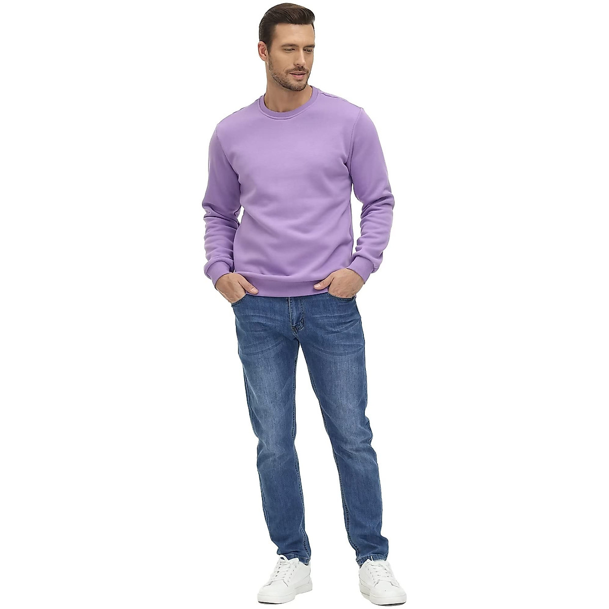 KEFITEVD Men's Sweatshirt Crewneck Athletic Tops Thick Long Sleeve Sweatshirts Heavy Warm Fleece Polar Lined Pullover Shirts for Men Army Green