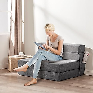 Z-hom Folding Sofa Bed, 6 inch Memory Foam Couch, Convertible Sleeper Chair Floor Mattress Couch, Folding Mattress with Pillow & Washable Cover for Living Room/Bedroom/Guest 76" x 39" x 6"(Dark Grey)