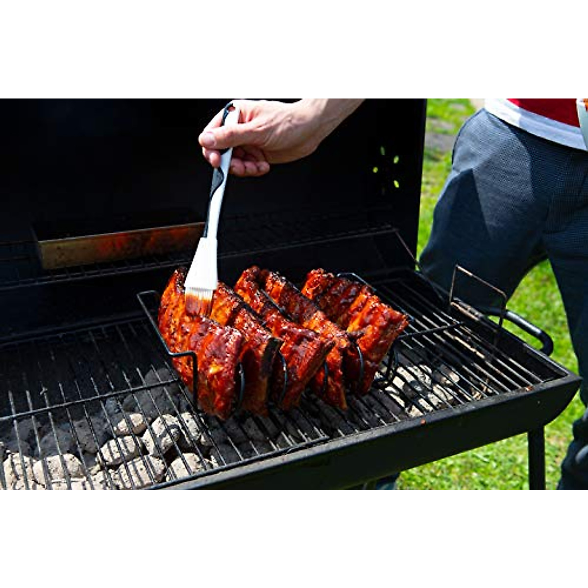 MOUNTAIN GRILLERS Rib Racks for Smoking, Gas Smoker, Charcoal Grill, Sturdy & Non Stick Standing roasting rack for Gas Grill, BBQ Grill, Holds 4 Baby Back Ribs, Grilling & pit boss accessories for men
