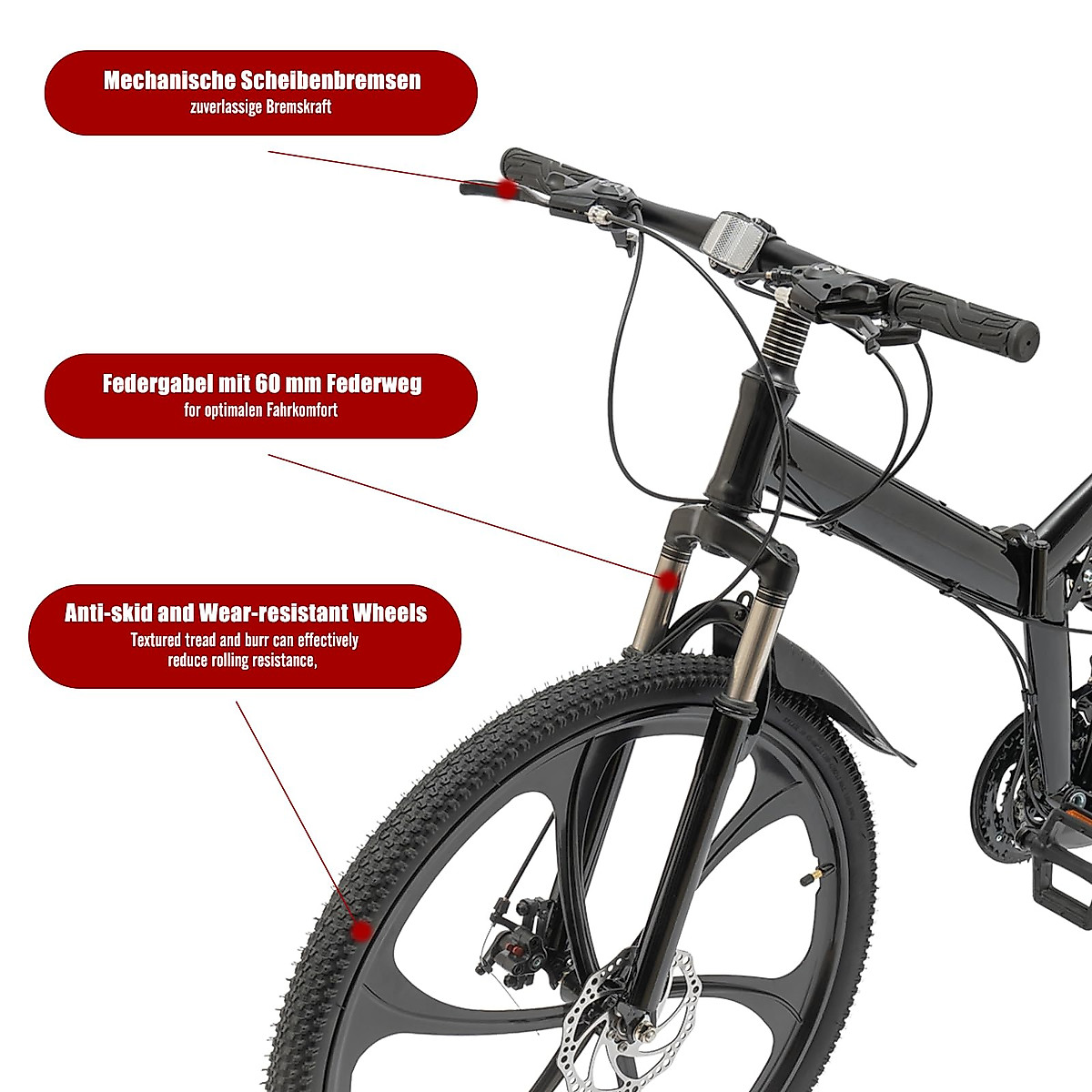 YIYIONCE Mountain Folding Bike 26In Folding Mountain Bicycle, Upgraded 21 Speed Foldable Bicycle with 6 Blade Flywheel, Strong Carbon Steel Bike, Folding Bike for Men & Women (Black)| US Stock