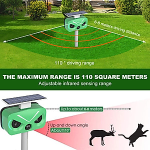 Upgraded Solar Ultrasonic Animal Repellent, Outdoor Powered Squirrels Deterrent with Motion Sensor,Sound and LED Flashing,Waterproof Deer Repeller,Animal Repellent for Cat Dog Bird Rabbit Wild 028