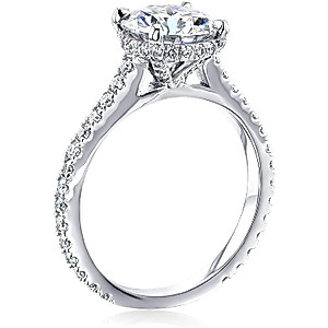 VINSON 2 Carat Round Moissanite E-F Color Fancy Hidden Halo Engagement Ring for Women (5, 14K White Gold Plated)