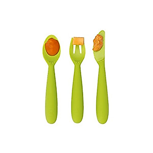 ezpz Happy Utensils - 100% BPA Free Fork, Spoon & Knife for Toddlers + Preschoolers + Self-Feeding - Designed by a Pediatric Feeding Specialist - 24 Months+ (Lime)