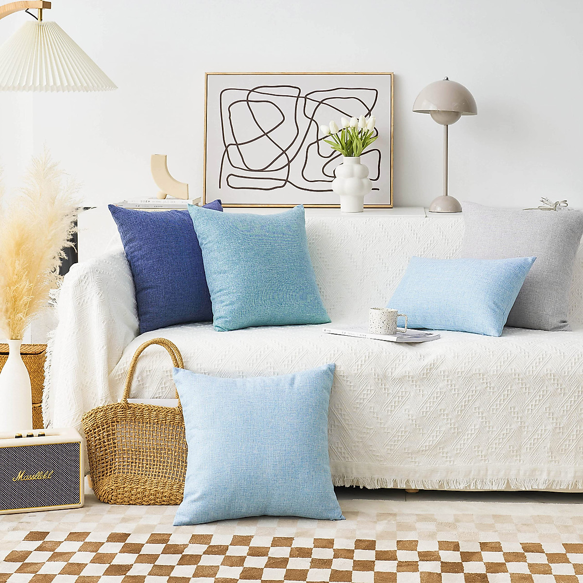 Home Brilliant Blue Throw Pillow Cover Linen European Decorative Pillow Case Large Cushion Cover for Patio Floor Garden, 24x24(60x60cm), Light Blue