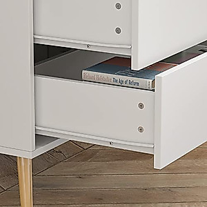 Homsee Modern Dresser Storage Chest with 5 Drawers, Wood Dresser Chest with Gold Metal Legs and Handles for Bedroom, Living Room, White (27.4”L x 15.6”W x 44.9”H)