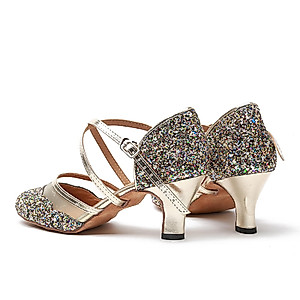 ZHCRCfirm Women's Glitter Closed Toe Ballroom Morden Latin Tango Party Wedding Professional Dance Shoes Gold US 7.5