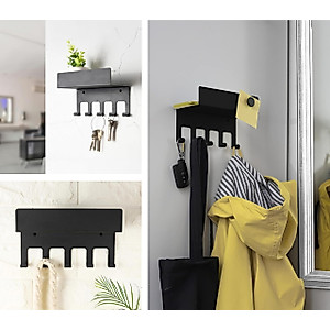 Black Metal Key Holder Wall Mount with Mail Holder - Key Holder for Wall, Key Rack, Mail Organizer Wall Mounted, Command Shelf, Key Organizer, Key Hanger, Key and Mail Holder for Wall