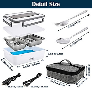 Brynnl Electric Lunch Box Heated Lunch Box for Work/Car/Home, 2023 Upgrade Food Heatable Lunch Box for adults, Portable Lunch Box Durable 304 Stainless Steel Container with Spoon Fork Carrying Bag