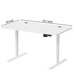 JUMMICO Standing Desk Electric Adjustable Desk Large 55 x 24 Sit Stand Up Desk Home Office Computer Desk Memory Preset with T-Shaped Metal Bracket and Holes for Routing Cables, White