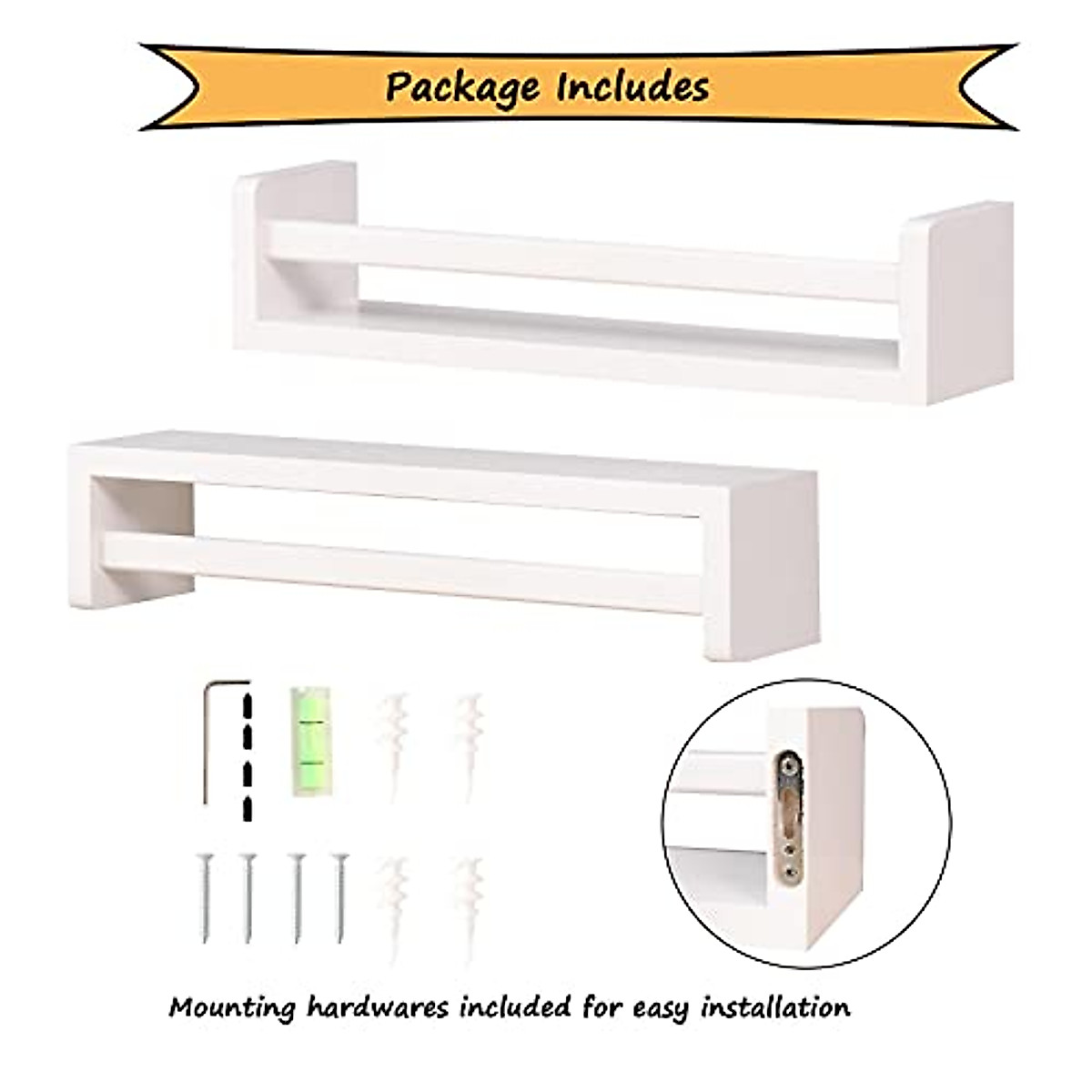 U/C Nursery Floating Shelf,Wall Mounted Nursery Book Shelves,Set of 2 Rustic U Shaped Book Shelf Organizer for Farmhouse Decor,Corner Display Hanging Spice Rack for Bathroom Kitchen.