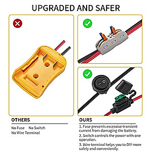 2 Pack Power Wheel Adapter for Dewalt 20V Battery Series with Fuse, Switch & Wire Terminal, 3Pcs 30A Fuse, 12 AWG Wire Battery Converter Connector DIY for RC Toys, Robotics, Truck and Work Lights (2)