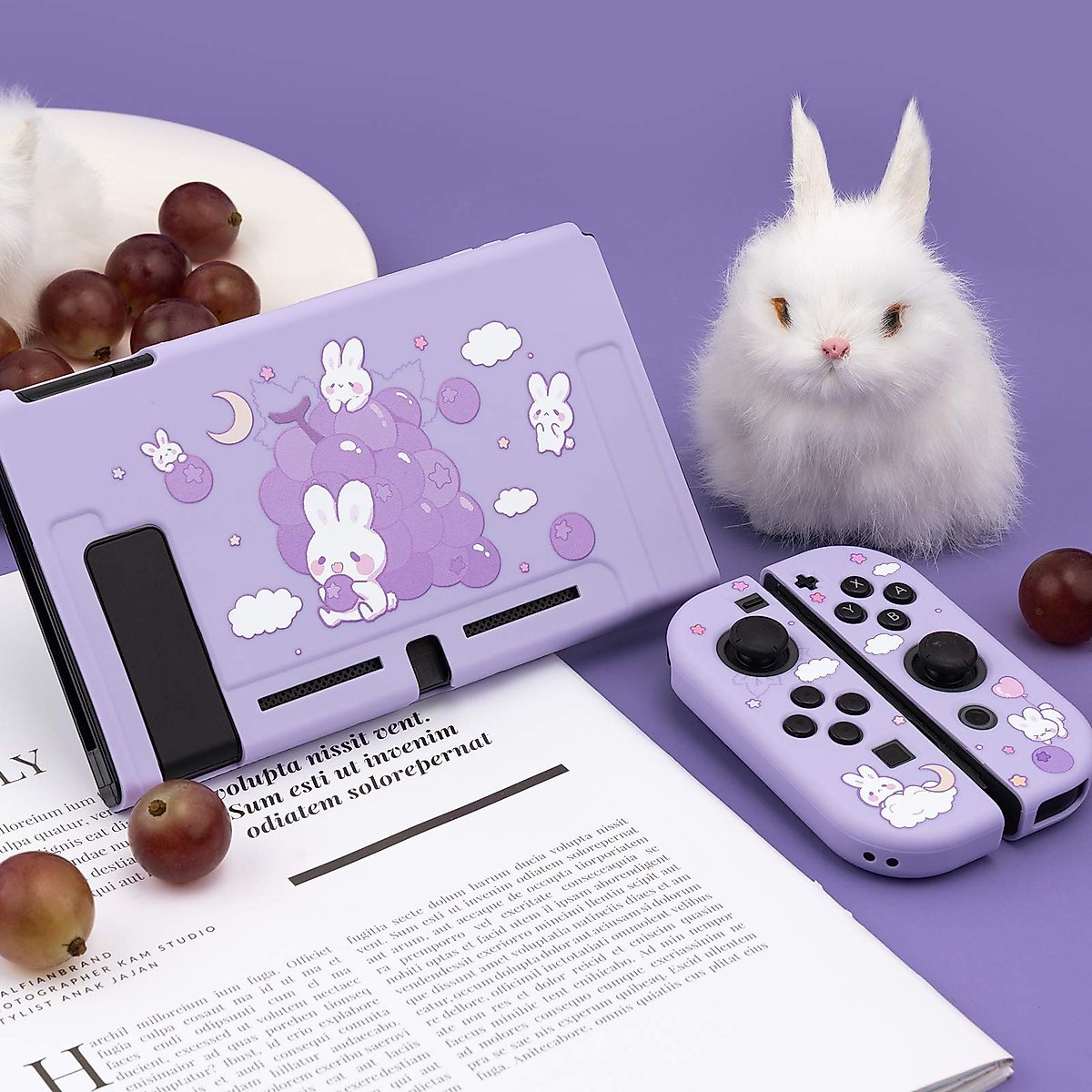 GeekShare Protective Case for Switch, Soft TPU Slim Case Cover Compatible with Nintendo Switch Console and Joy-Con (Grape Bunny)