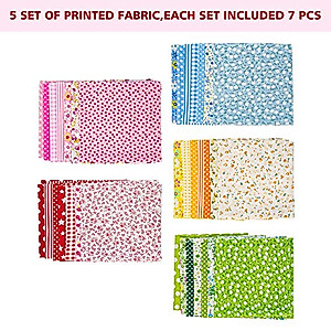AUEAR, 35 Pack Cotton Print Fabric Bundle Squares 9.8"x9.8" Quilting Sewing Floral Precut Sheets for DIY Sewing Scrapbooking Quilting Dot Pattern (Bright Colors: Red & Blue & Yellow & Pink & Green)