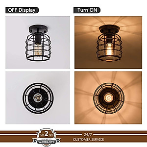 Industrial Black Semi Flush Mount Ceiling Light, Farmhouse Mini Cage Ceiling Lighting Fixture, Vintage Caged Ceiling Lamp for Entryway, Kitchen, Bedroom, Laundry Room, Hallway, Dining Room