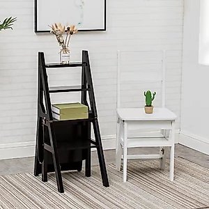 Step Stool, 4-Step or 3-Step Folding, Portable, Made of The Solid Wood, Four Color Available (Black, Chair)