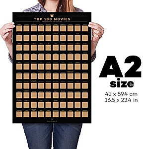 Enno Vatti Top 100 Movies Scratch Off Poster - Best Films To Watch Bucket List (16.5" x 23.4") - Ultimate Gift for Movie Lovers, Christmas, Easter, Valentine's Day