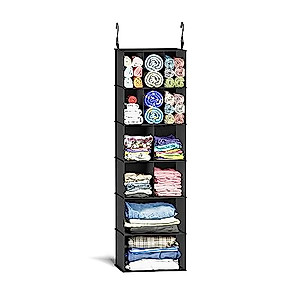 SUOCO Hanging Closet Organizer and Storage with Dividers, 12 Compartments Clothes Shoes Accessories Shelf for Wardrobe, Nursery, Cloakroom or RV, Black, 1 Pack