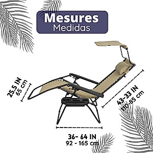 Elly Décor Adjustable Steel Mesh Zero Gravity Recliner with Pillows and Canopy, Lockable Anti-Slip Design, Folding Patio Beach Chair, Comfortable Seat for Outdoor Tanning, Patio Beach Recliner Chair