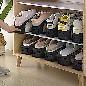 Set of 20 Adjustable Shoe Risers, Double Your Storage Space, 50% Space Saving Double Layer, Shoe Holder Rack Stacker Slots for Closet Shelf Organizer (Black)