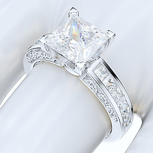 PRSTANI Sterling Silver 1.5ct Classic Filigree Pattern Simulated Princess Cut Diamond Promise Engagement Ring (6.5)