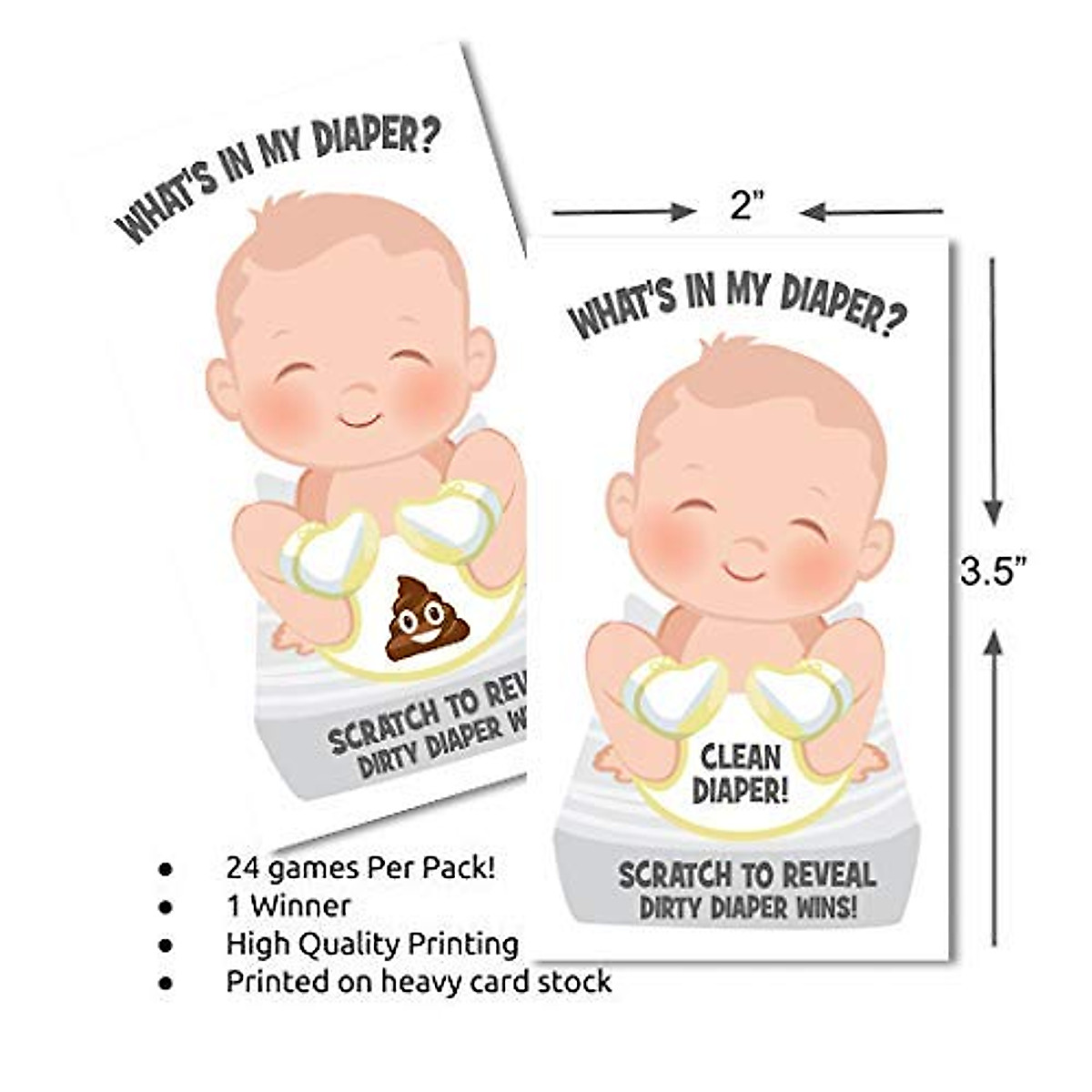 What's In My Diaper Baby Shower Scratch Off Game | 24 Cards - 1 Winner | Baby Shower Games | Baby Shower Prizes | Door Prizes | Baby Shower Decorations Neutral | Diaper Party | Dirty Diaper Game