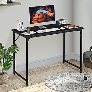 BLKMTY 47" Computer Desk Home Office Desk Writing Desk Wood PC Study Table Work Desk Modern Simple Style Laptop Table with Metal Frame and Smooth Tabletop for Workstation Bedroom Desk, Black