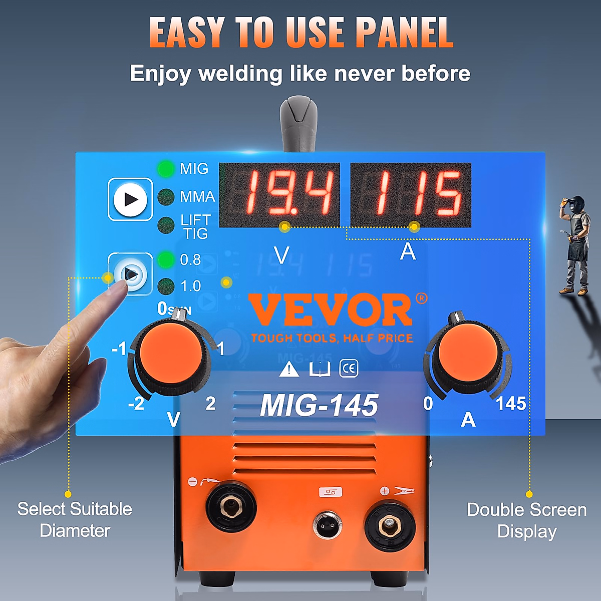 VEVOR MIG Welder, 130A Welding Machine, 3 in 1 Combo MMA/MIG/Lift TIG Welder Machine, Flux Core Welder, MIG-130 Portable Welding Machine, MIG Welding Equipment with 1KG Welding Wire Stick Welder