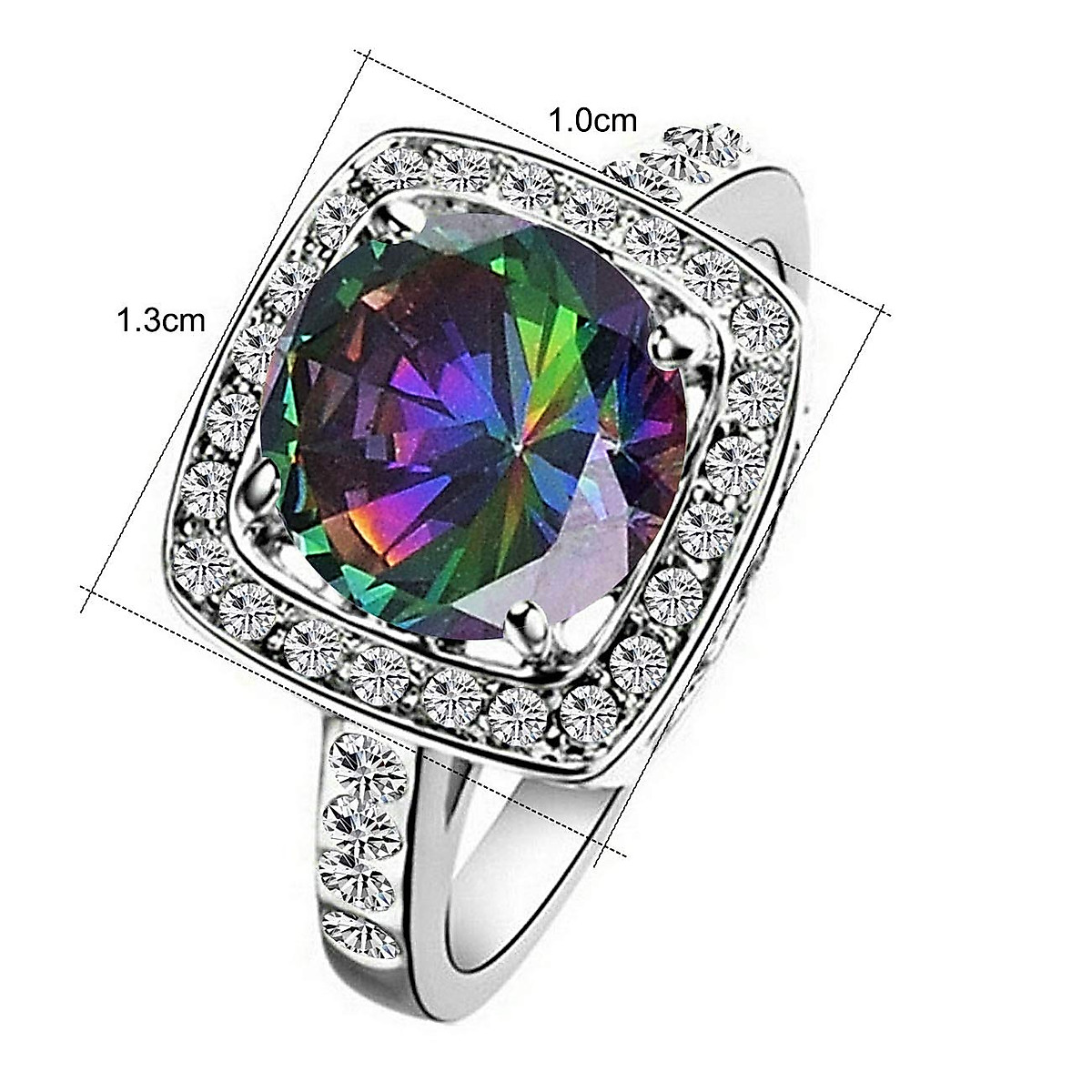 Yoursfs CZ Engagement Rings for Women Wedding Bands Jewelry Platinum Plated Big Crystal Halo Simulated Diamond Rings (Coulorful, 8)