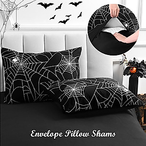 FRAMICS 3 Piece Halloween Duvet Cover Queen Size Spider Web Duvet Cover Set Halloween Bedding Set with Zipper Closure Black Comforter Cover Set Includes 1 Duvet Cover 90 x 90 inches & 2 Pillow Shams