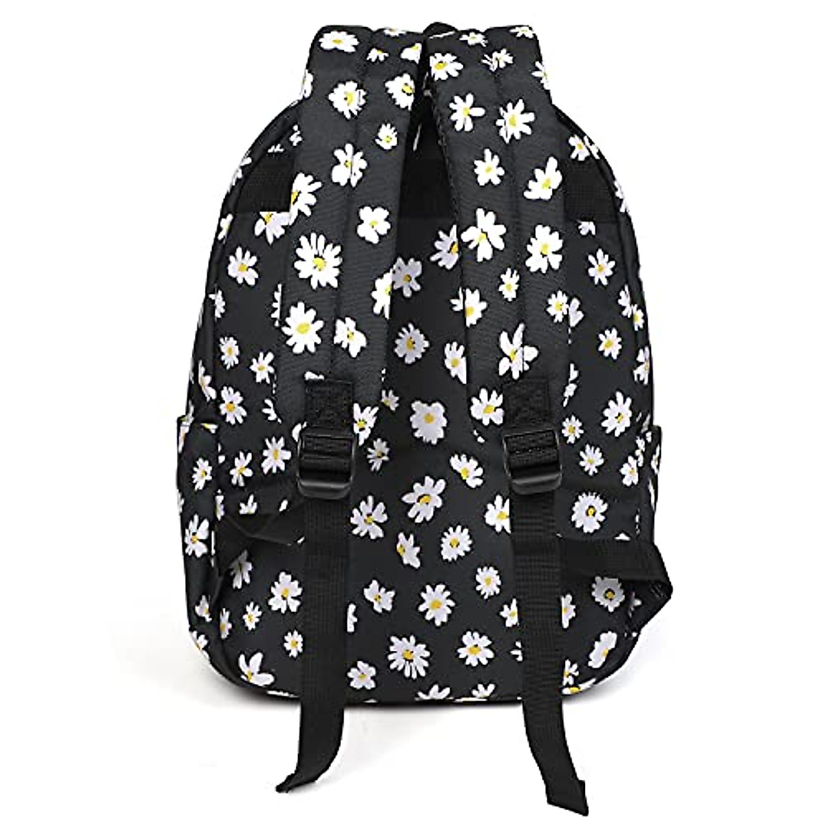 Fitmyfavo Black Daisy Daisy Printed Girl's Waterproof Laptop Backpack for Elementary to High School Students (15L, 14" Laptop Compatible, Large, Black Daisy)