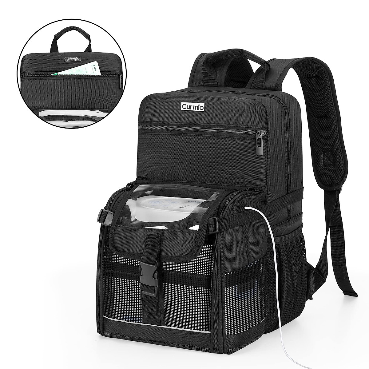 CURMIO Travel Backpack Compatible with Inogen, OxyGo and Caire Units, Portable Oxygen Concentrator Bag with Storage Compartment, Bags Only