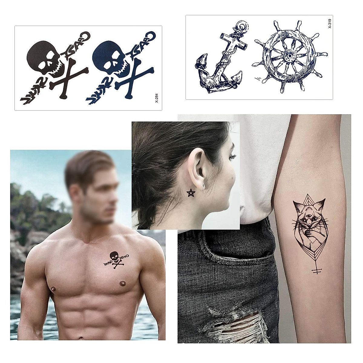 Konsait Temporary Tattoos for Adult Men Women Kids(30 Sheets), Waterproof Temporary Tattoo Fake Tattoos Body Art Sticker Hand Neck Wrist Cover Up Set, Dragon Anchor Scorpion Wolf Graphic Elk