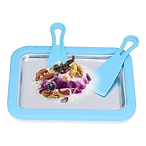 Instant Ice Cream Maker,Rolled Ice Cream Maker, Mini Fried Yogurt Machine with 2 Spatulas for Healthy Homemade Rolled Ice Cream, Softserve, Gelato, Sorbet & Frozen Yogurt(blue)