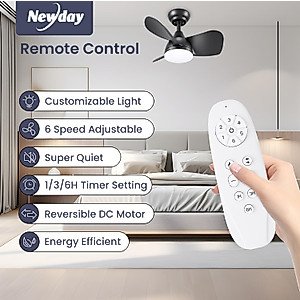 Newday Ceiling Fan with Lights Remote Control, 22 inch Quiet DC Motor Small Ceiling Fans, Dimmable Ceiling Fan for Bedroom, Kids Room, Kitchen (Black)