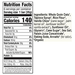 Cascadian Farm Organic Vanilla Chip Chewy Granola Bars, 6 Bars, 7.4 oz.