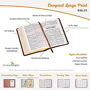 KJV Holy Bible, Large Print Compact, Saddle Tan Faux Leather w/Ribbon Marker, Red Letter, King James Version