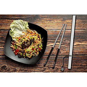 Sakuzen Premium Titanium Plated Stainless Steel Metal Chopsticks with Carrying Case, Japanese and Korean Style, Dishwasher and Heat Safe, One Pair with Traveling Case