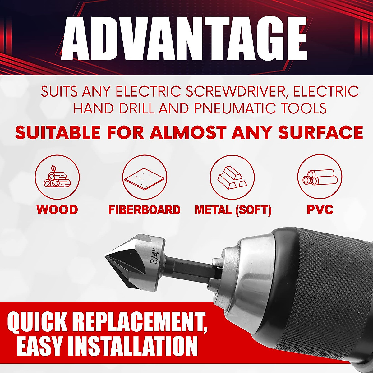 wesleydrill 5 pcs Countersink Drill Bit Set，82 Degree Counter Sink， Fit for Sink Holes into Most Machinable Metals, Plywood, Softwood, Hardwood, Fiberglass Plastic, Mild Steel