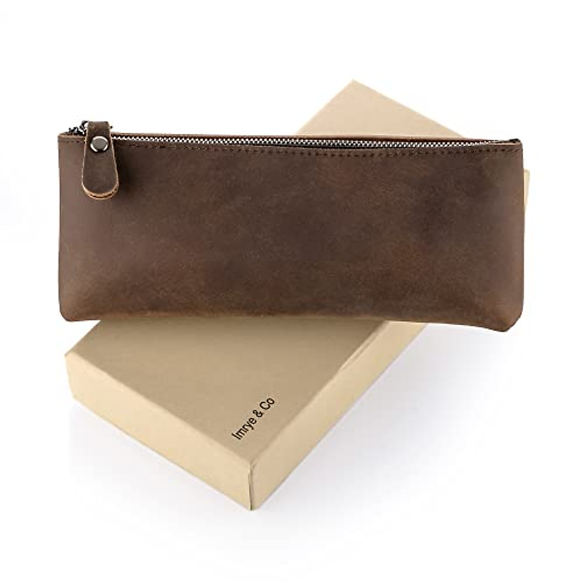 Leather Pencil Case for Adults - 100% Genuine leather pen case with zipper. A luxury gift ideal for professionals, artists, insulin, tampon / period items or small makeup bag for purse