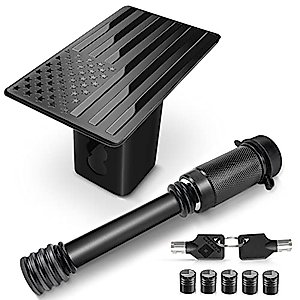 Heavy American Flag Metal Trailer Hitch Cover for 2 Inch Receivers, with 5/8 Inch Pin Diameter Trailer Hitch Lock(with American Flag Valve Stem Cap 5pcs)