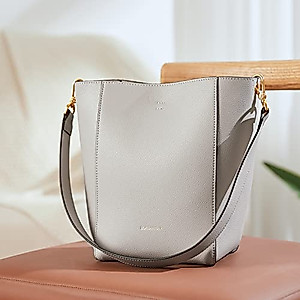 BOSTANTEN Leather Purses and Handbags for Women Designer Hobo Bucket Bag Fashion Small Crossbody Purses Grey Small size