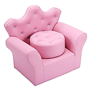 Costzon Kids Sofa, Children Upholstered Sofa with Ottoman, Princess Sofa with Diamond Decoration, Smooth PVC Leather Toddler Chair, Kids Couch for Boys and Girls, Gift for Toddlers (Pink)