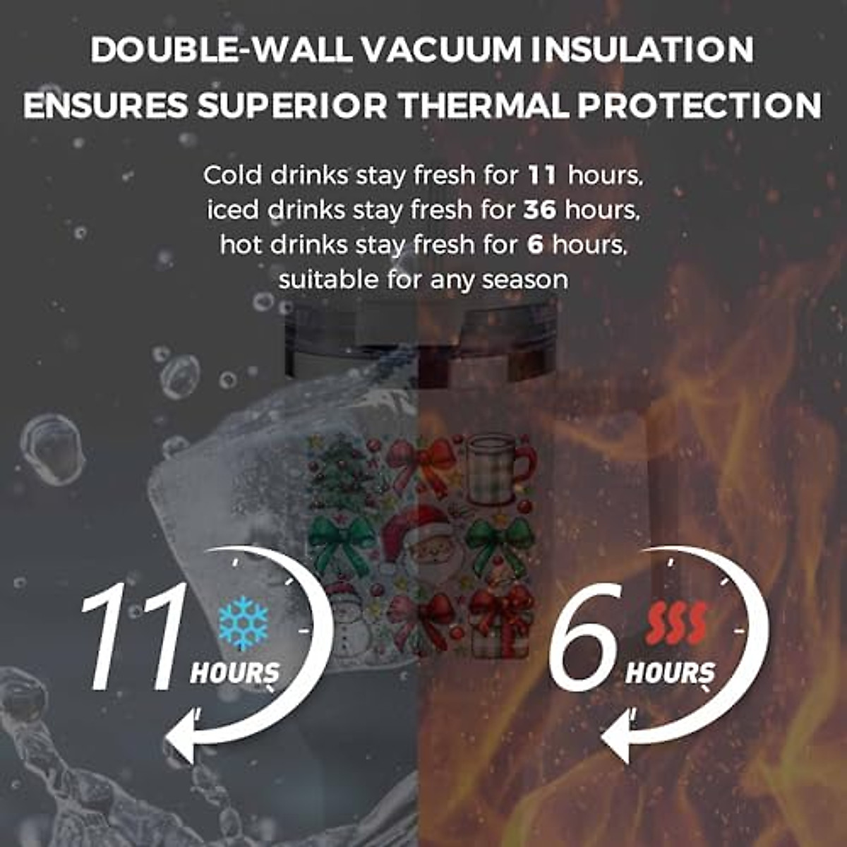 LB LEOBON 40 ounce insulated cup with handle, double-layer vacuum stainless steel material, equipped with straw, can keep warm or maintain cold drinks Santa Claus Gift black