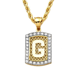 LoveBling 10K Yellow Gold Dog Tag Initials Charm Pendant w/CZ Border (Available from A-Z) (G)