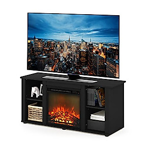Furinno Jensen Entertainment Center Stand with Fireplace for TV up to 55 Inch, Americano, Corded Electric, Adjustable