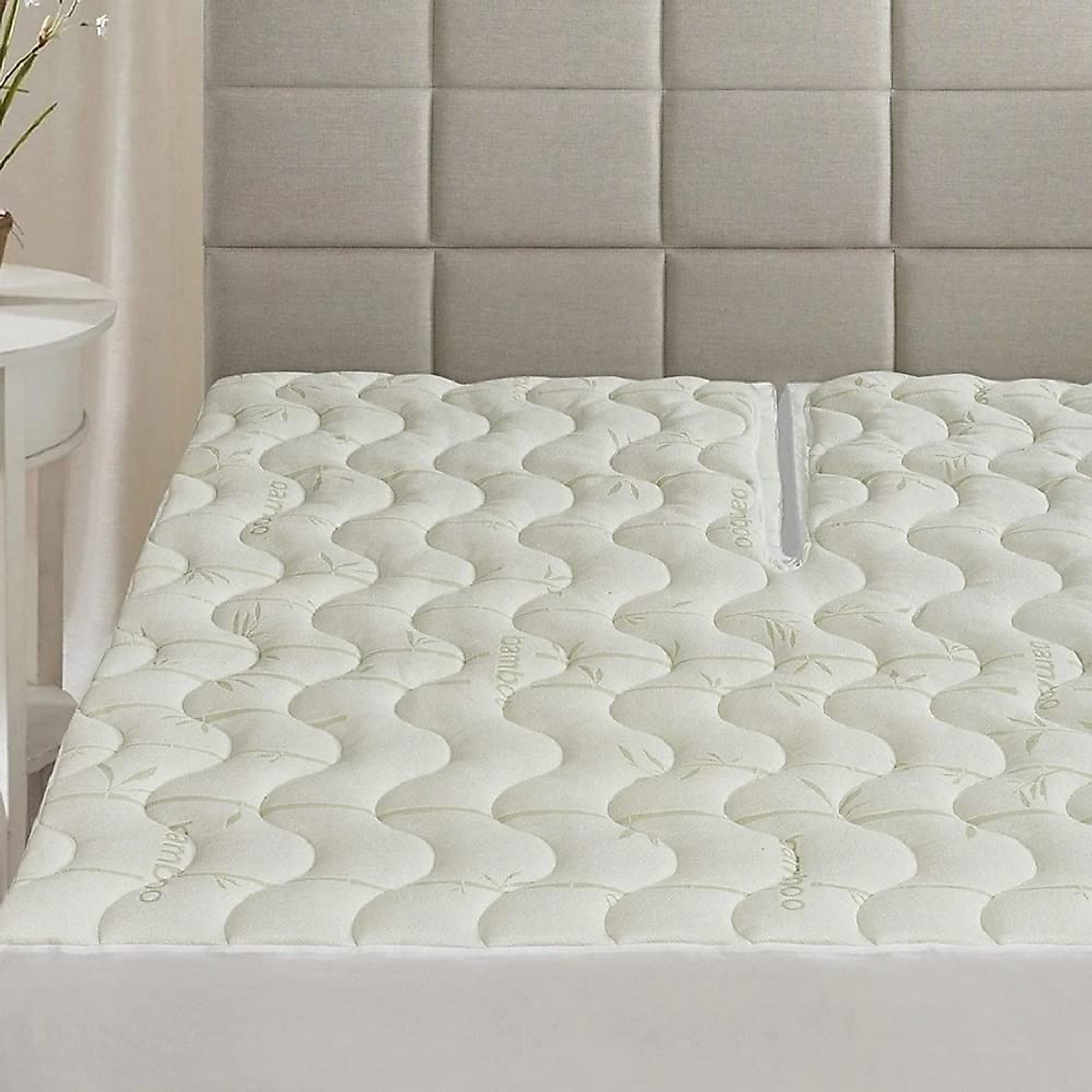Top Split King (Flex Head) Waterproof Rayon from Bamboo Jacquard Mattress Pad for Half Split King Beds