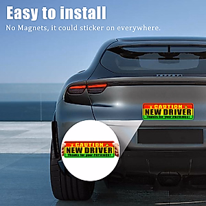 Smeyta Sticker for Car Window 3PC,No Magnetic Car Sticker and Decal,Removable Student Driver Safety Signs for Cars,Car Bumper Reflective Decal(Yellow&Red&Green New Driver,3PC)