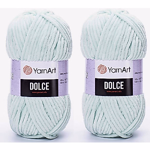 YarnArt Dolce Velvet Yarn 100% MicroPolyester Lot of 2 skn 264 Yards 2x100gram Super Bulky :6 Baby Chenille Yarn (753 Water Green)