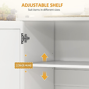 HOMCOM Kitchen Island with Storage, Rolling Kitchen Island on Wheels with Drawer, 3 Cabinets, Stainless Steel Countertop, Spice Rack and Towel Rack, White